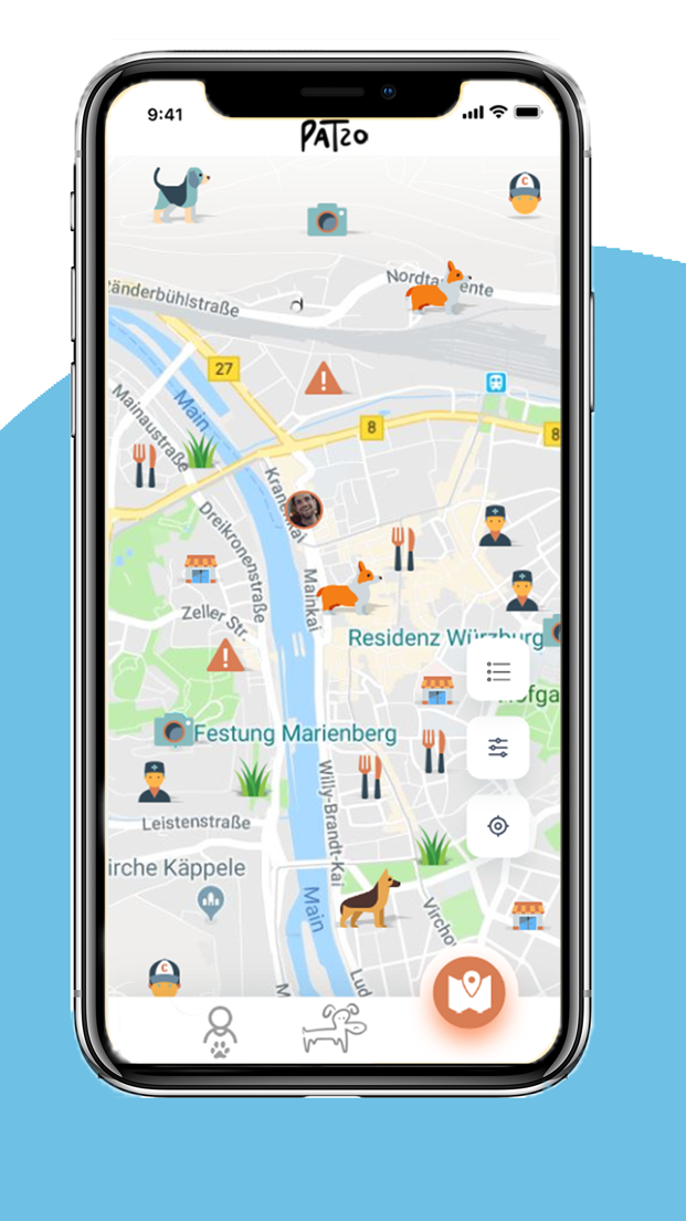 Patzo, die Hunde App: Paten finden & hundefreundliche Orte in Würzburg